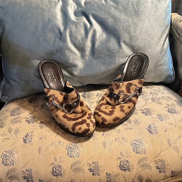 Coach | Shoes | Coach Animal Print Mules With Chain Accent | Poshmark